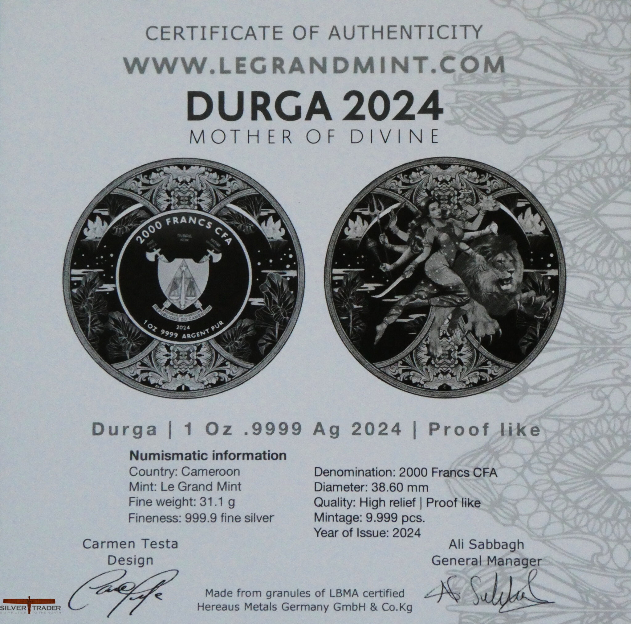 2024 Durga Hindu Goddess 1oz High Relief Silver Bullion Coin