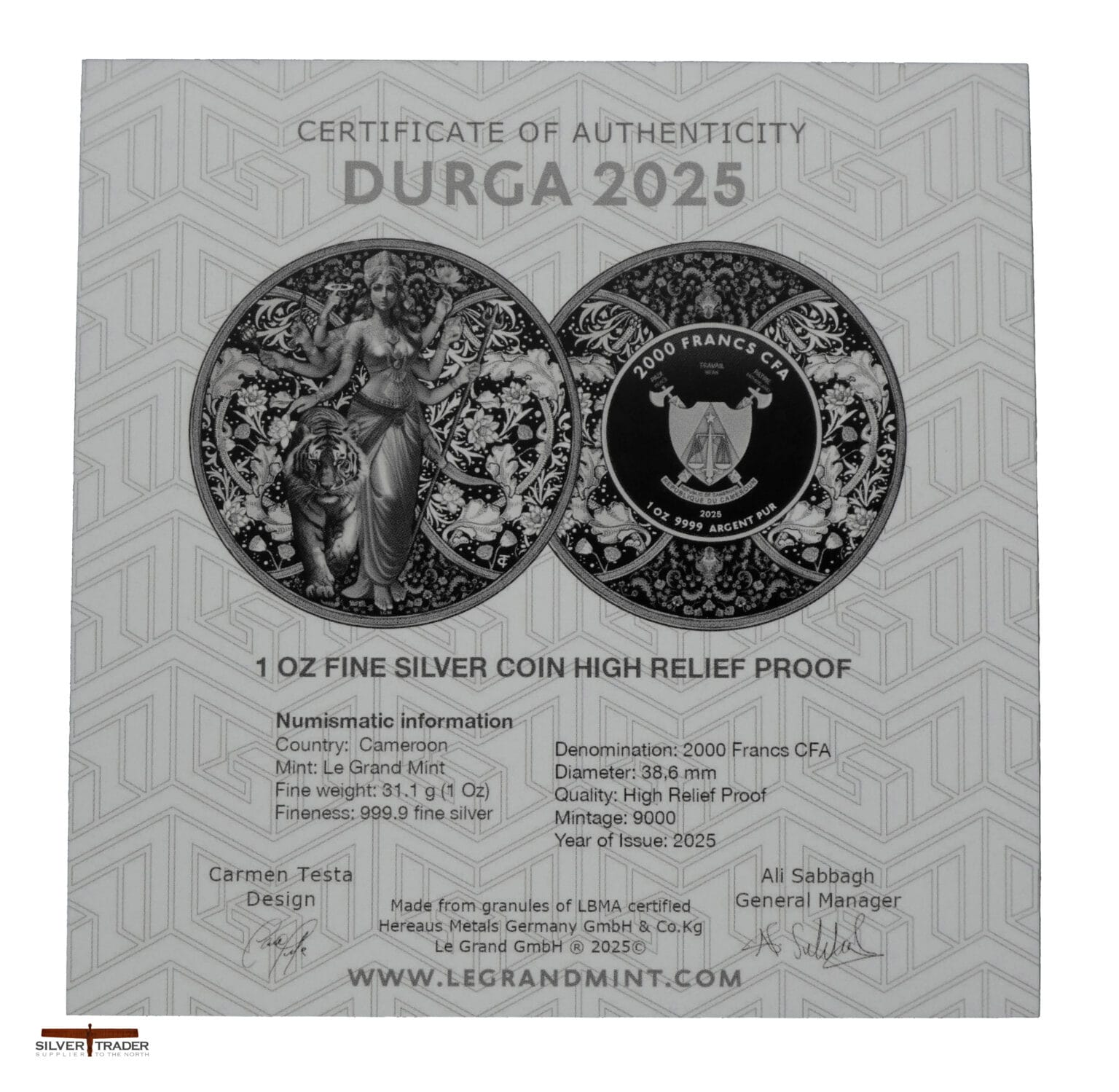 2025 Durga Hindu Goddess 1oz High Relief Silver Bullion Coin