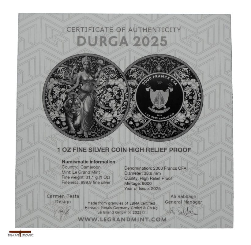 2025 Durga Hindu Goddess 1oz High Relief Silver Bullion Coin